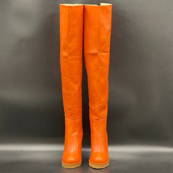 Shoes | Orange Almond Toe Platform Wedges Mid Heels Over The Knee Boots ...